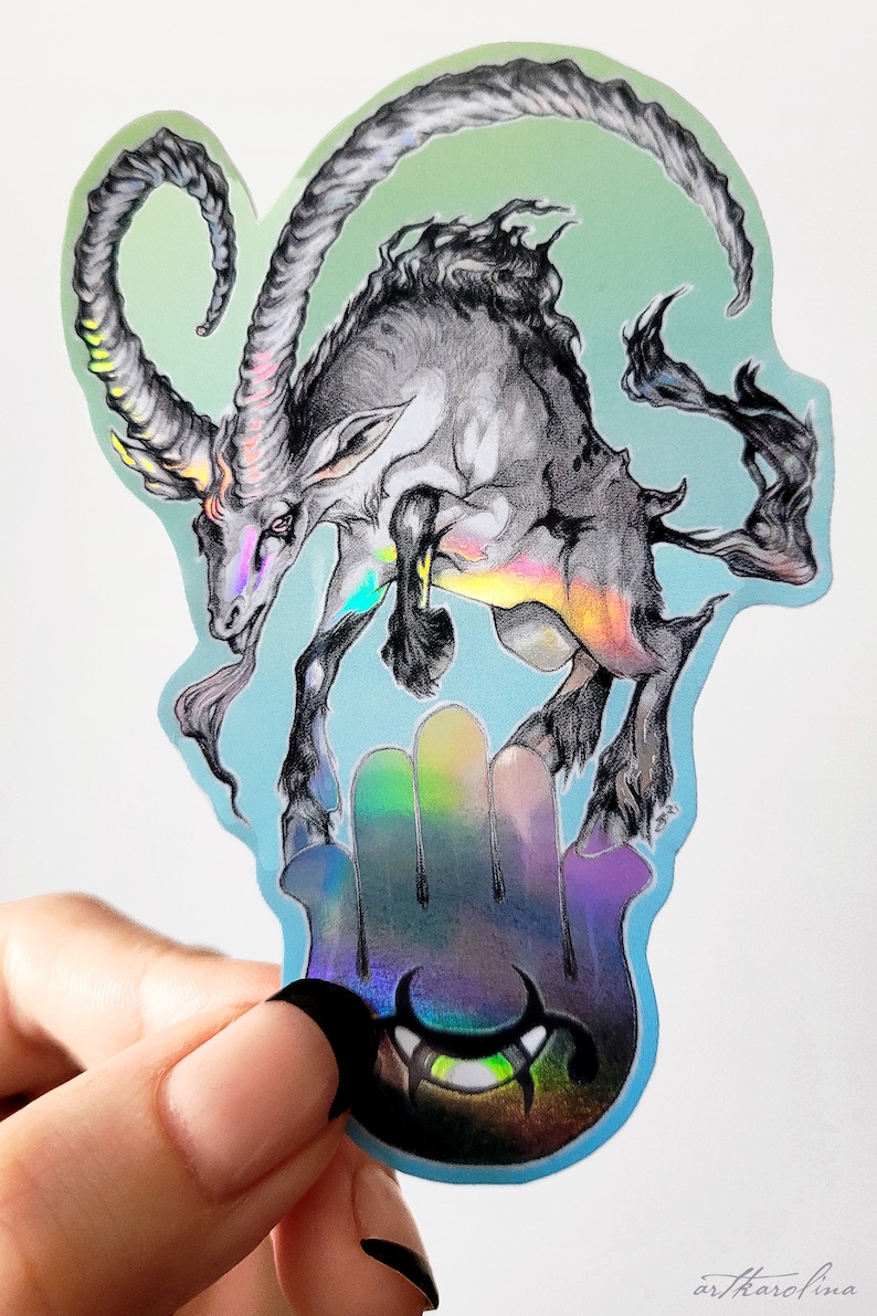 Holographic Laptop Sticker of Evil Eye Hamsa Goat - Holo Decal ...