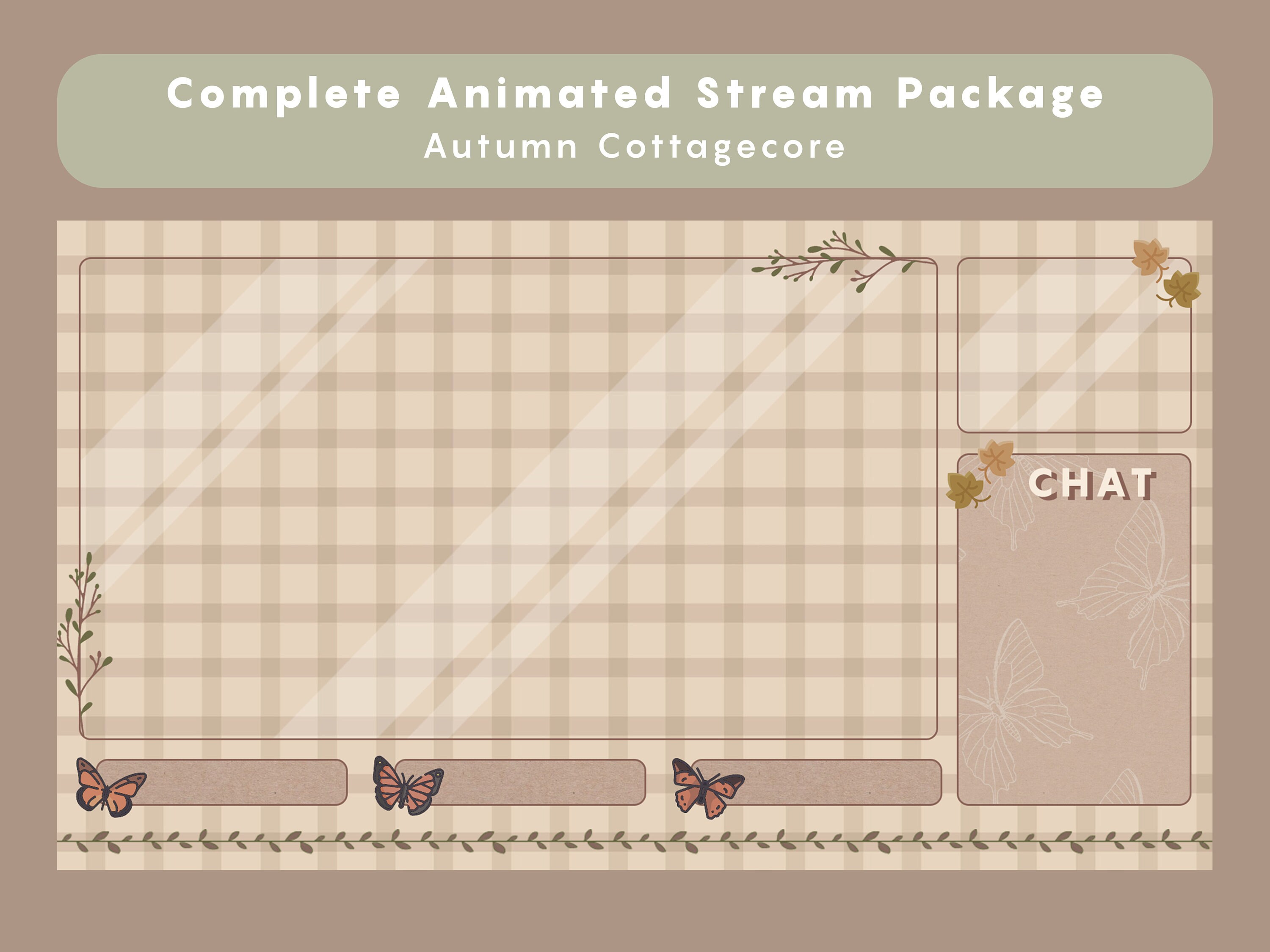Full Animated Twitch Stream Pack Autumn Cottagecore, Minimalist Aesthetic, Cozy Brown, Overlay ...