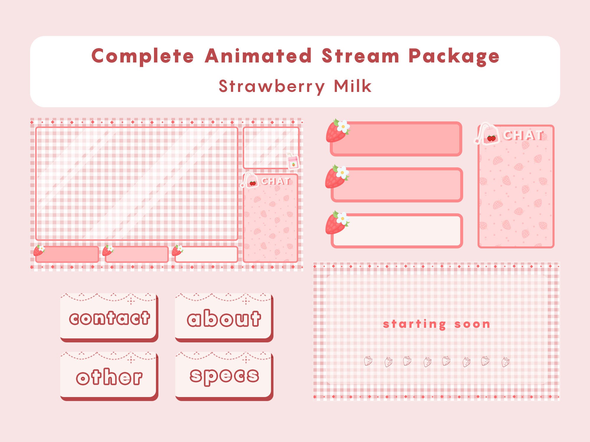 Full Animated Twitch Stream Pack Strawberry Milk Cute - Etsy