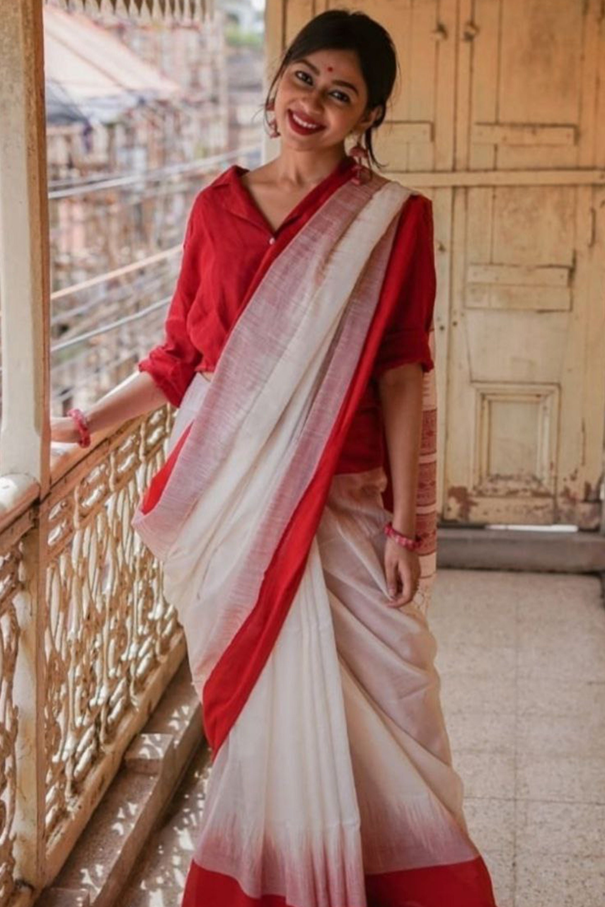 Red And White Wedding Sari