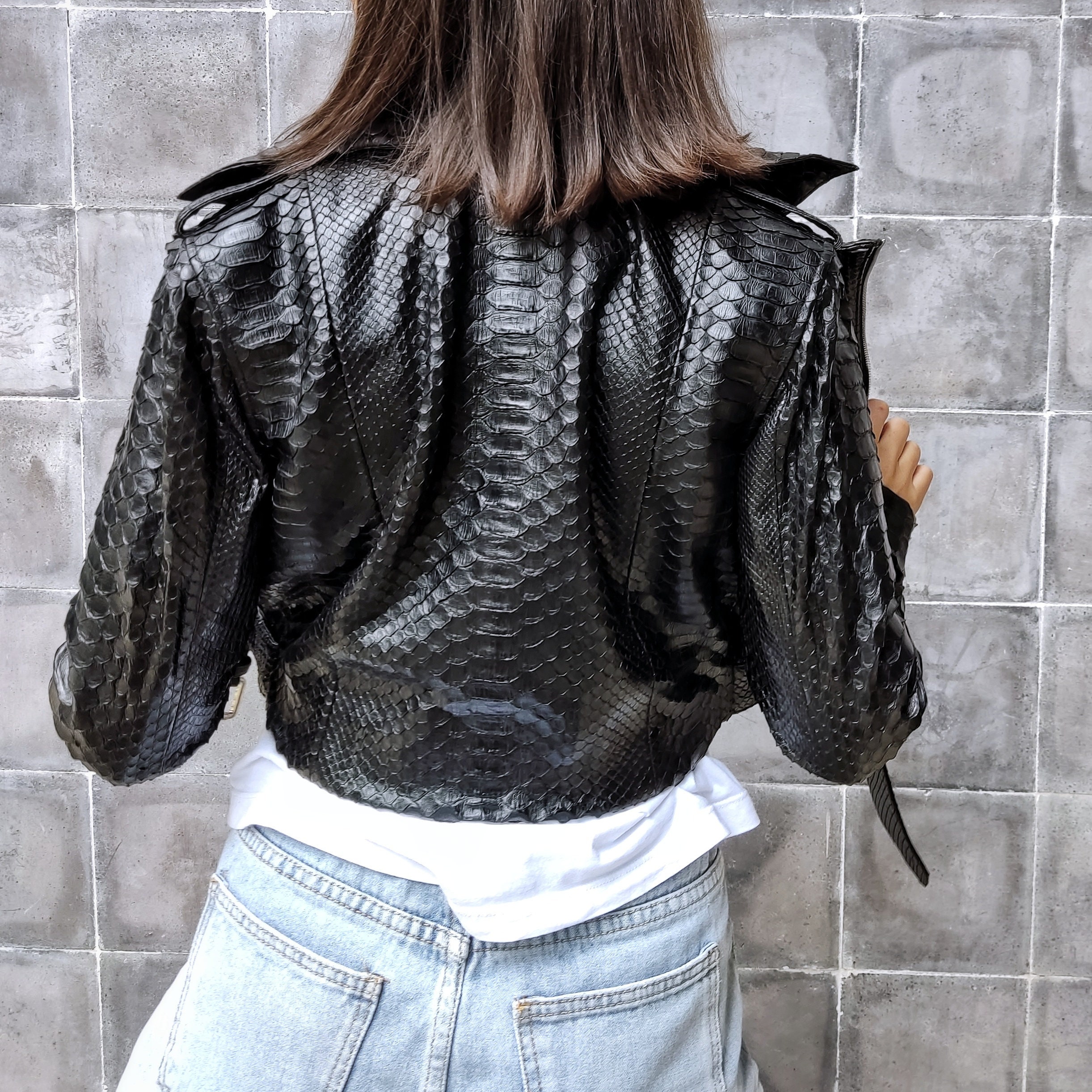 Black Leather Jacket Python Skin - Etsy
