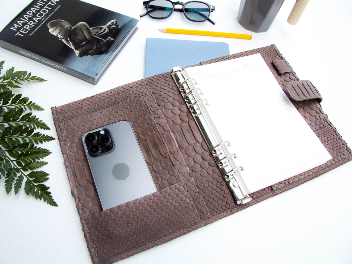 A5 Planner Binder Taupe Maroon Python Leather - Etsy