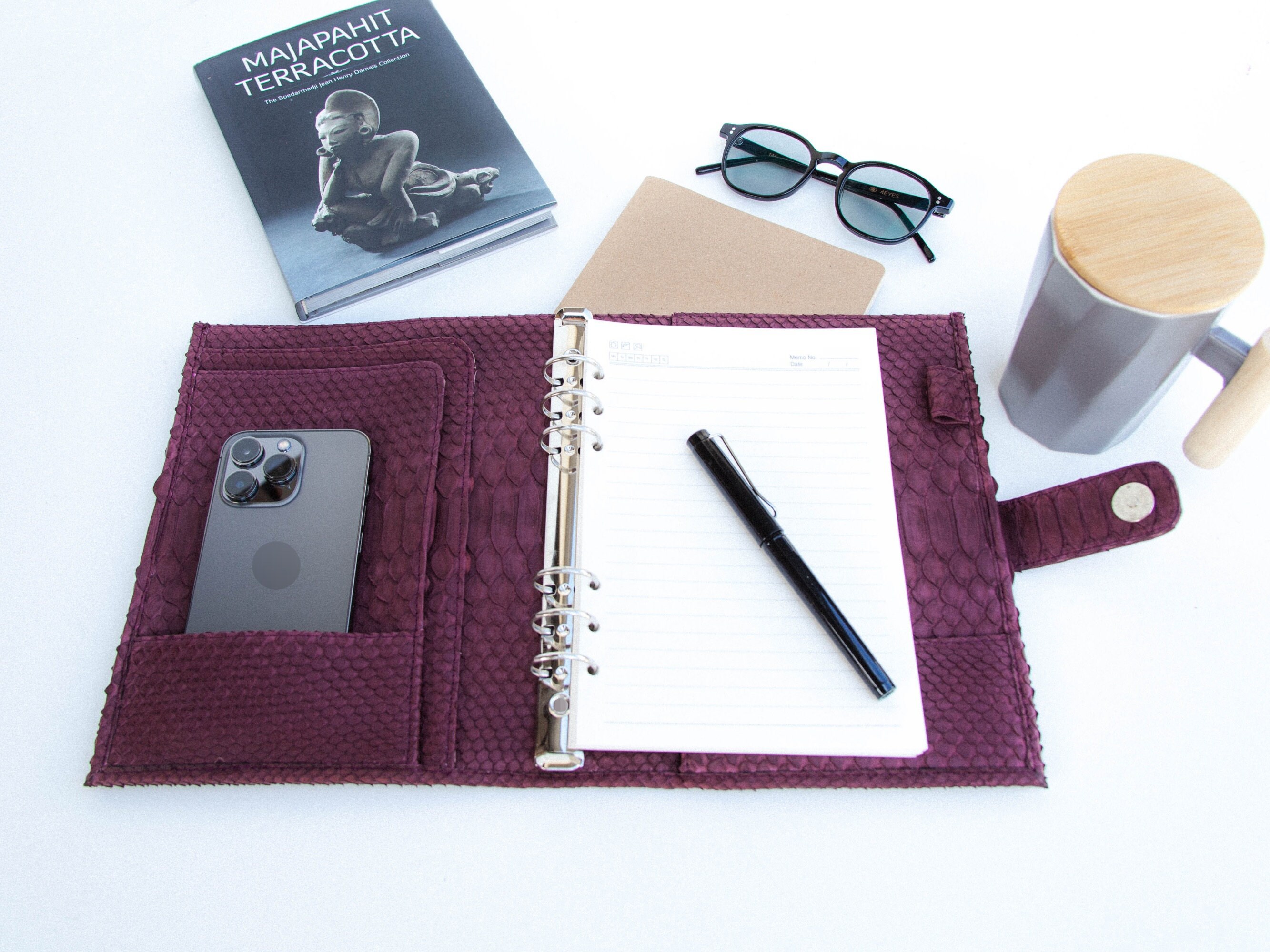 A5 Planner Binder Taupe Maroon Python Leather - Etsy