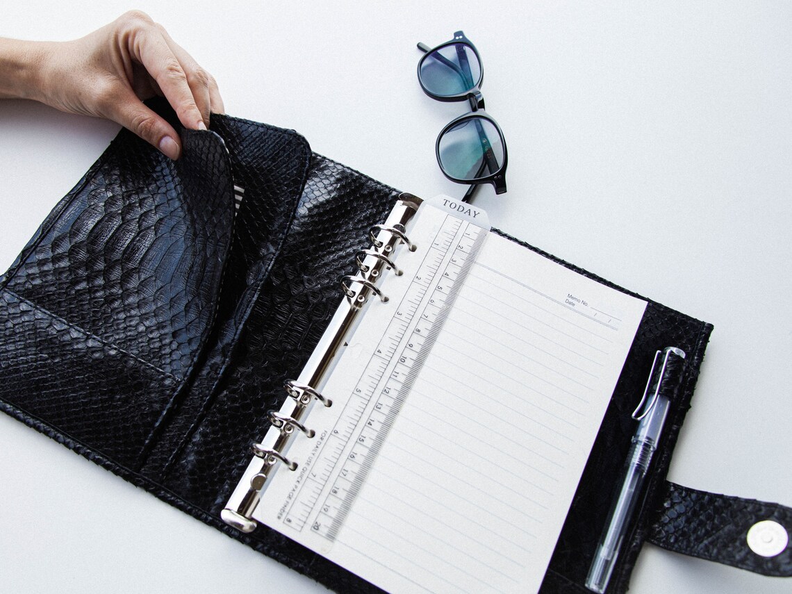 A5 Planner Binder Black Python Leather - Etsy