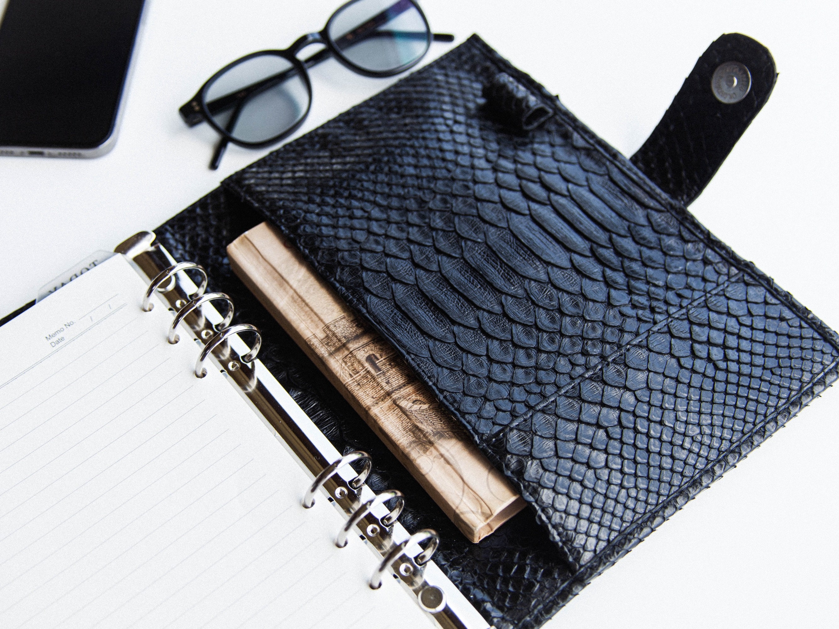 A5 Planner Binder Black Python Leather - Etsy