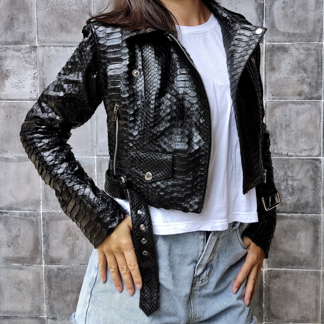 Black Leather Jacket Python Skin - Etsy