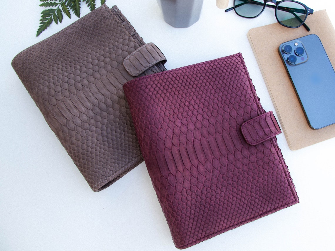 A5 Planner Binder Taupe Maroon Python Leather - Etsy
