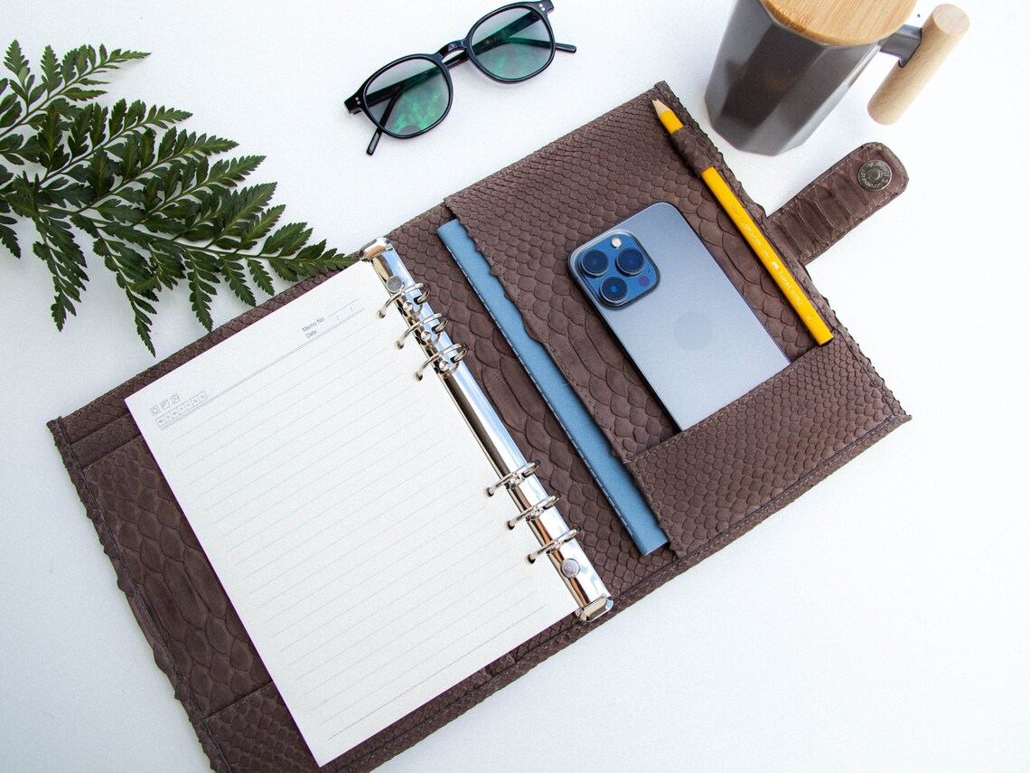 A5 Planner Binder Taupe Maroon Python Leather - Etsy