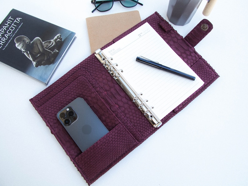 A5 Planner Binder Taupe Maroon Python Leather - Etsy