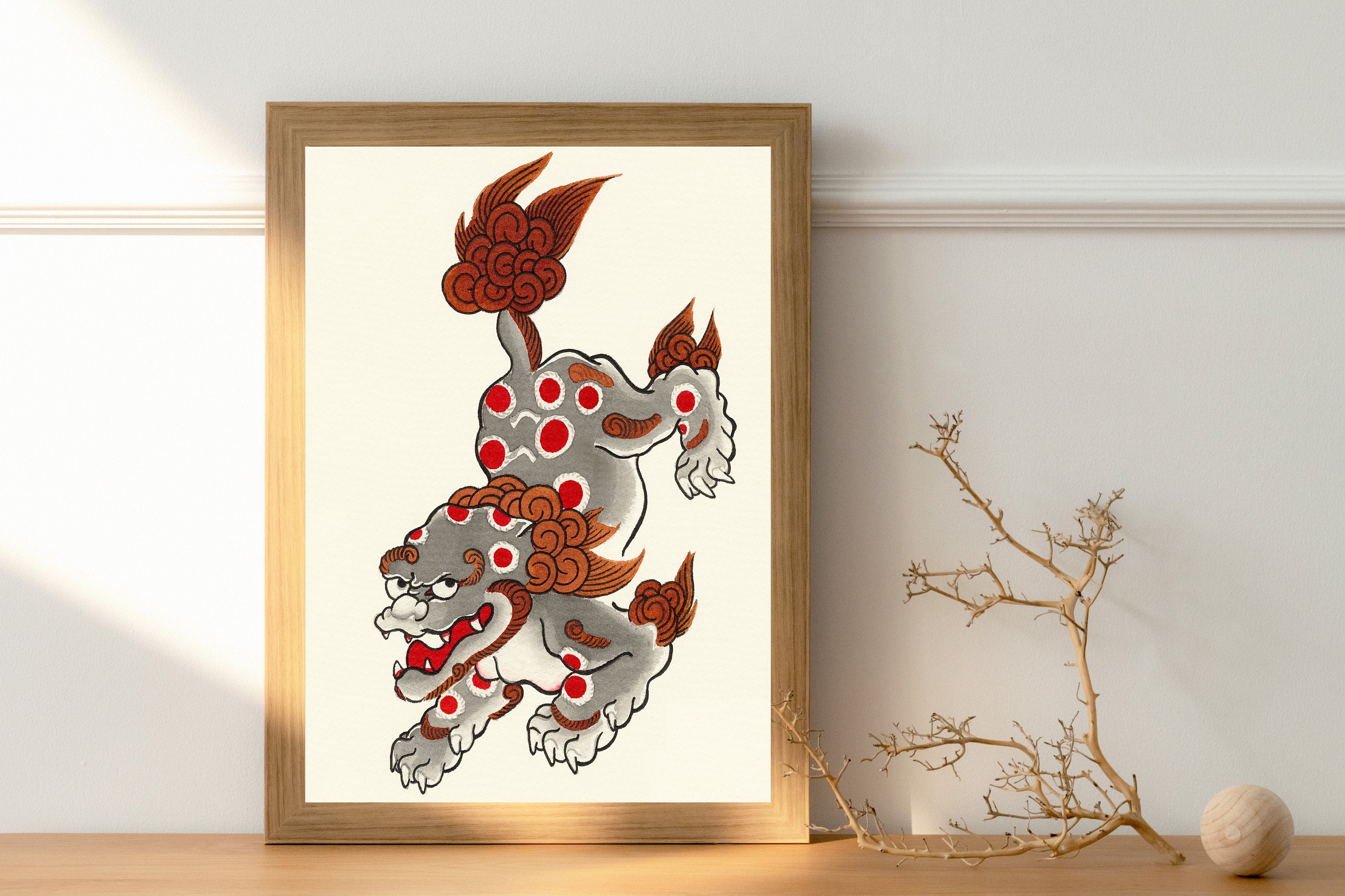 Fu Dog Traditional Japanese Art Print Fudo Myoo Irezumi Art Hand Drawn ...