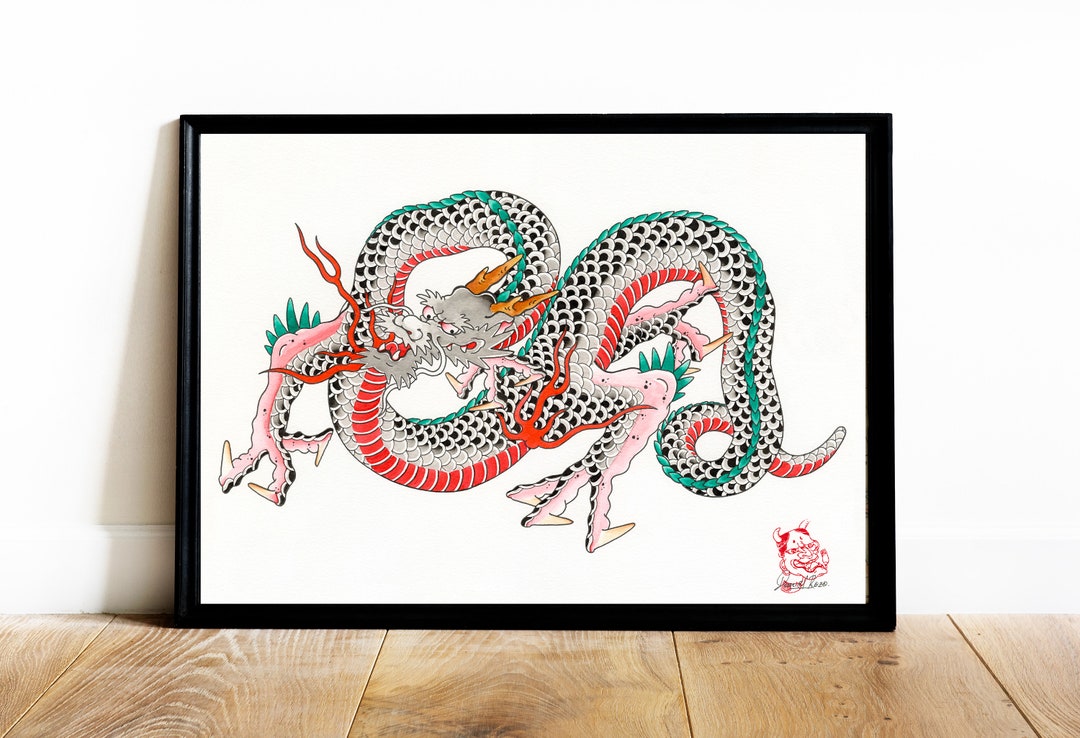 Japanese Dragon Art Print , Ryu Dragon Tattoo Design, Irezumi Art Print ...