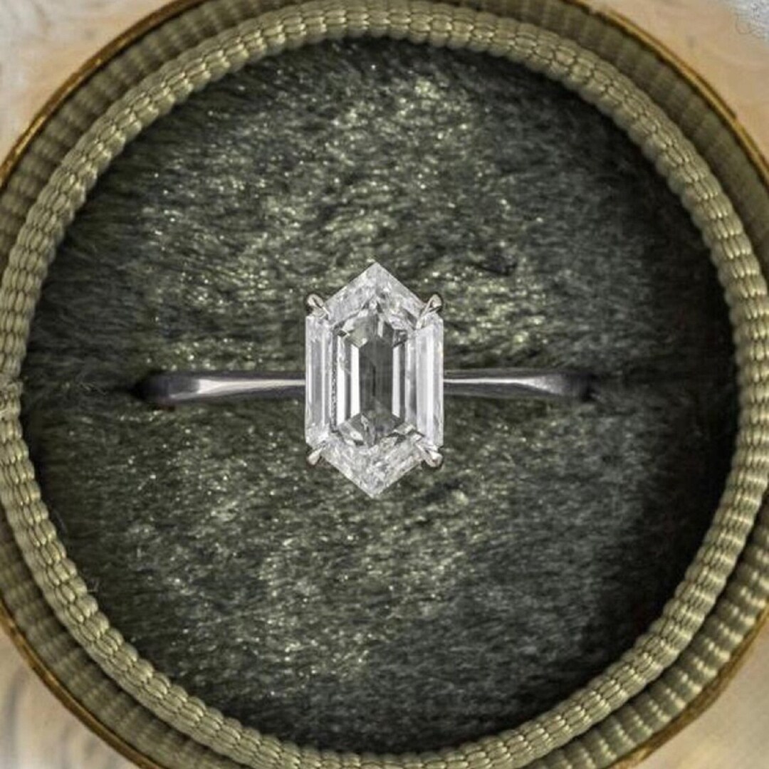 Hexagon Step Cut Lab Grown Diamond Ring, Solitaire Engagement Ring, 2 ...