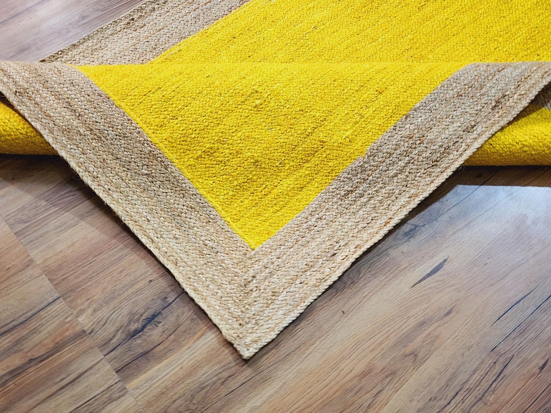 Handwoven Natural Jute Rug Yellow Jute Braided Rug Bohemian Jute Rug ...
