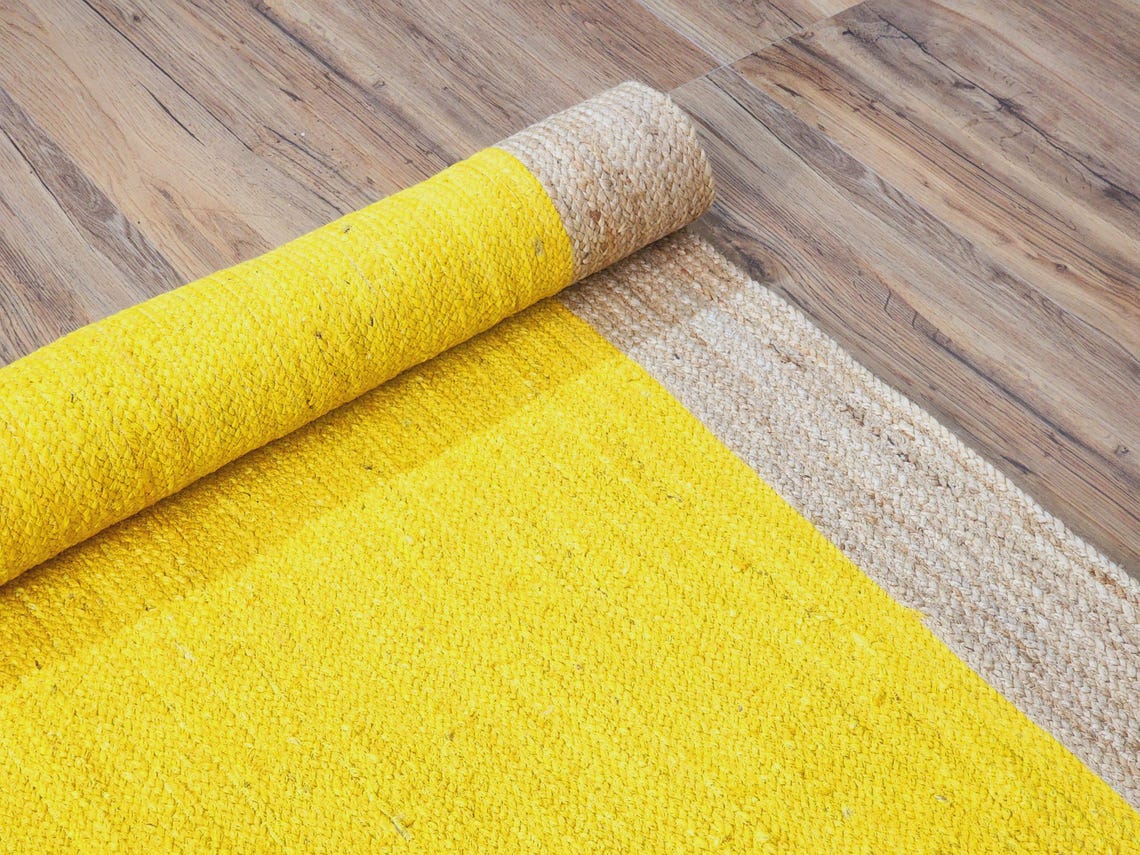 Handwoven Natural Jute Rug Yellow Jute Braided Rug Bohemian Jute Rug ...