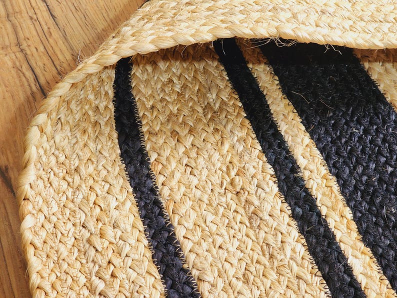 Natural Jute Rug Solid Black Border Rug Boho Jute Rug Large Area Rug ...