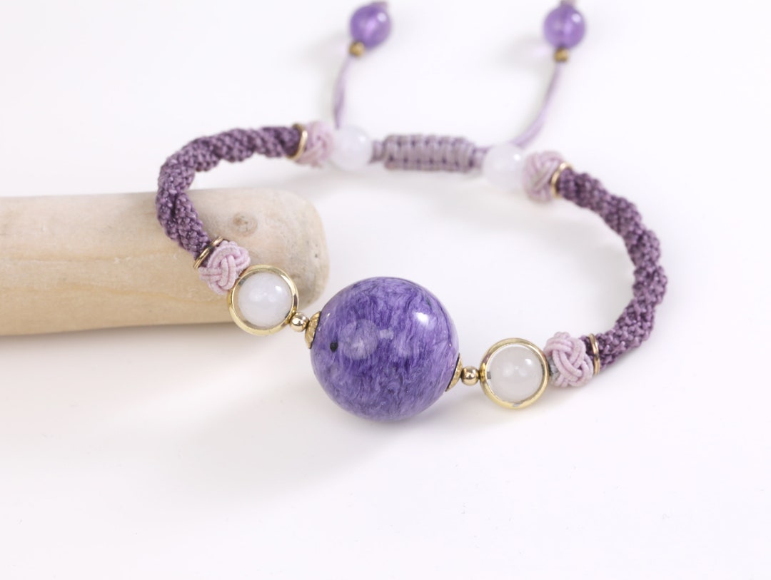 Natural Charoite Quartz Beaded Bracelet, Gemstone Bracelet, Purple ...