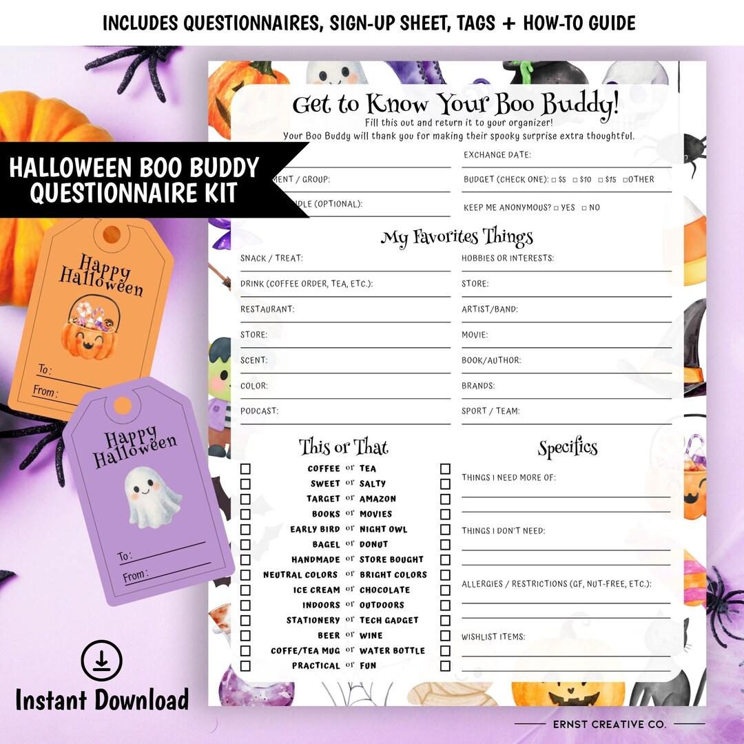 Halloween Boo Buddy Questionnaire Kit | Printable Gift Exchange + Boo ...