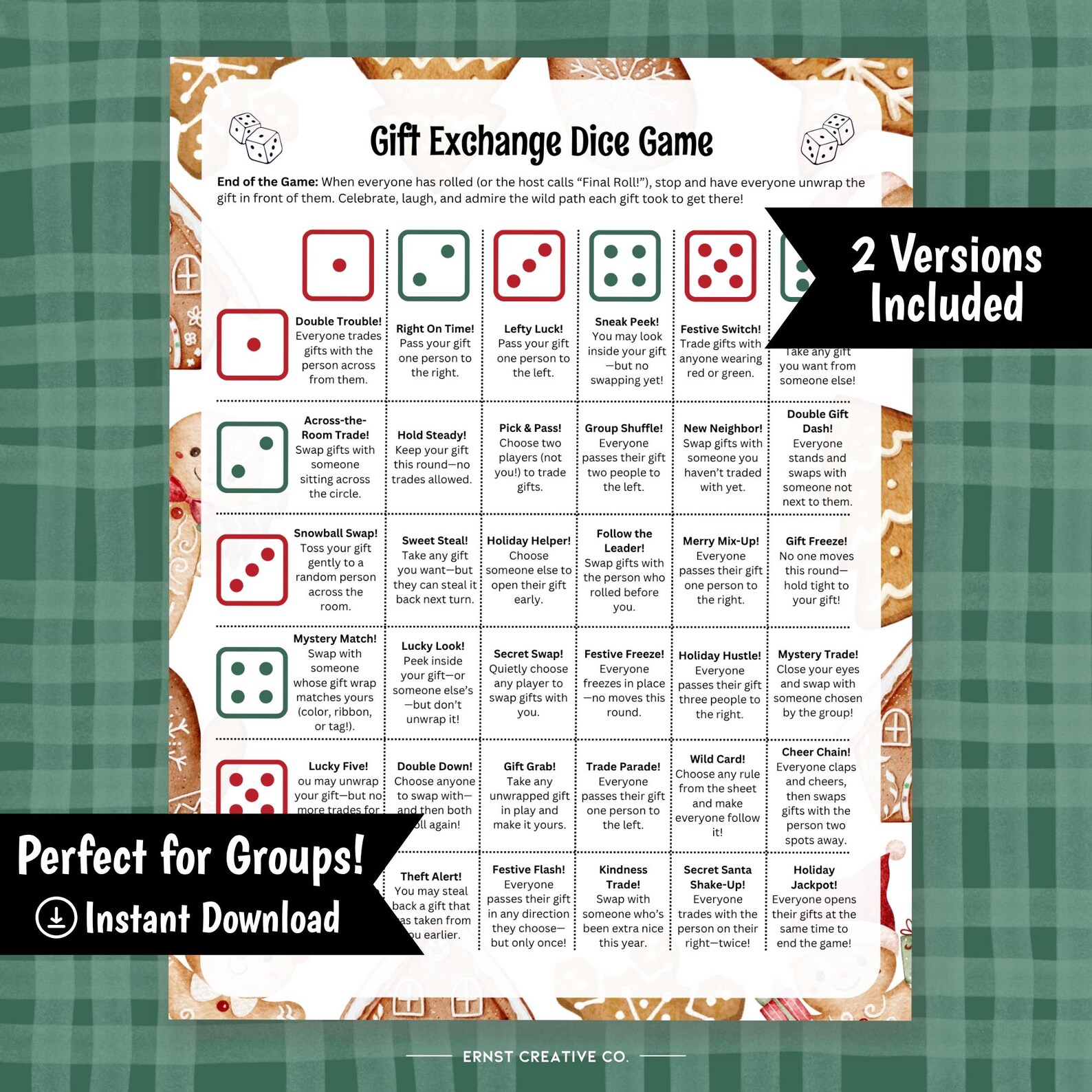 Gingerbread Gift Exchange Dice Game | Christmas Dice Game Printable ...