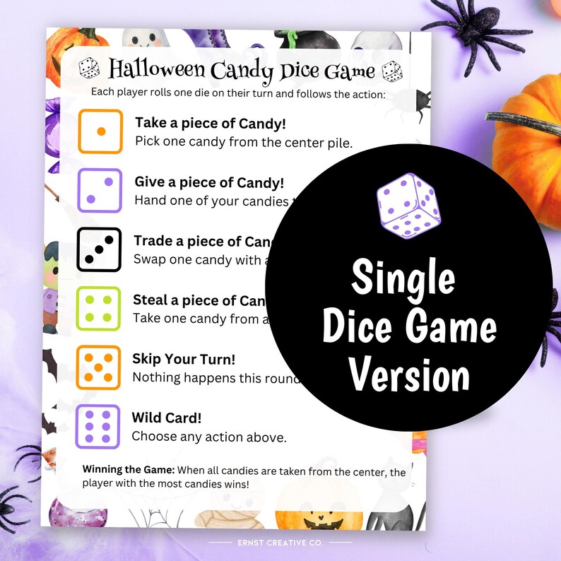 Halloween Candy Dice Game | Printable Halloween Party Game for Kids ...