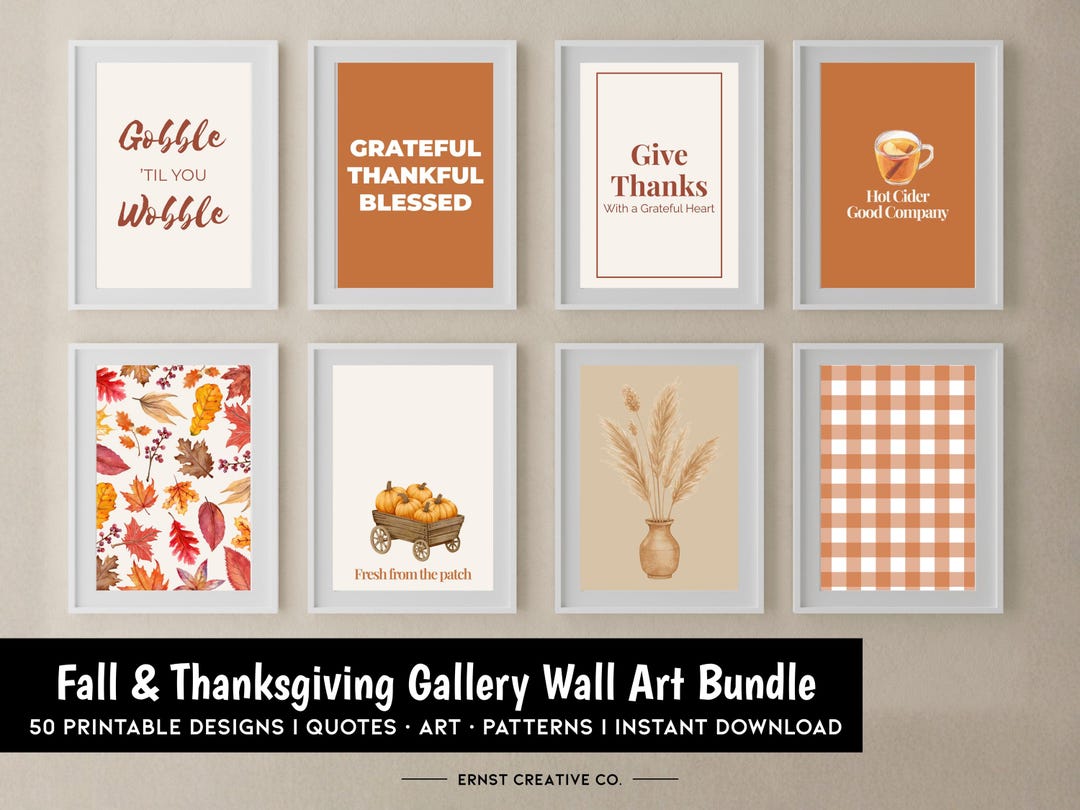 Fall & Thanksgiving Gallery Wall Art Set of 50 | Autumn Printable Wall ...