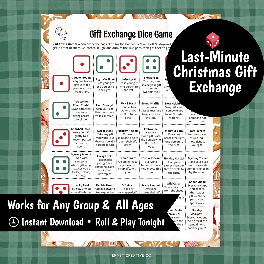 Gingerbread Gift Exchange Dice Game | Christmas Dice Game Printable ...