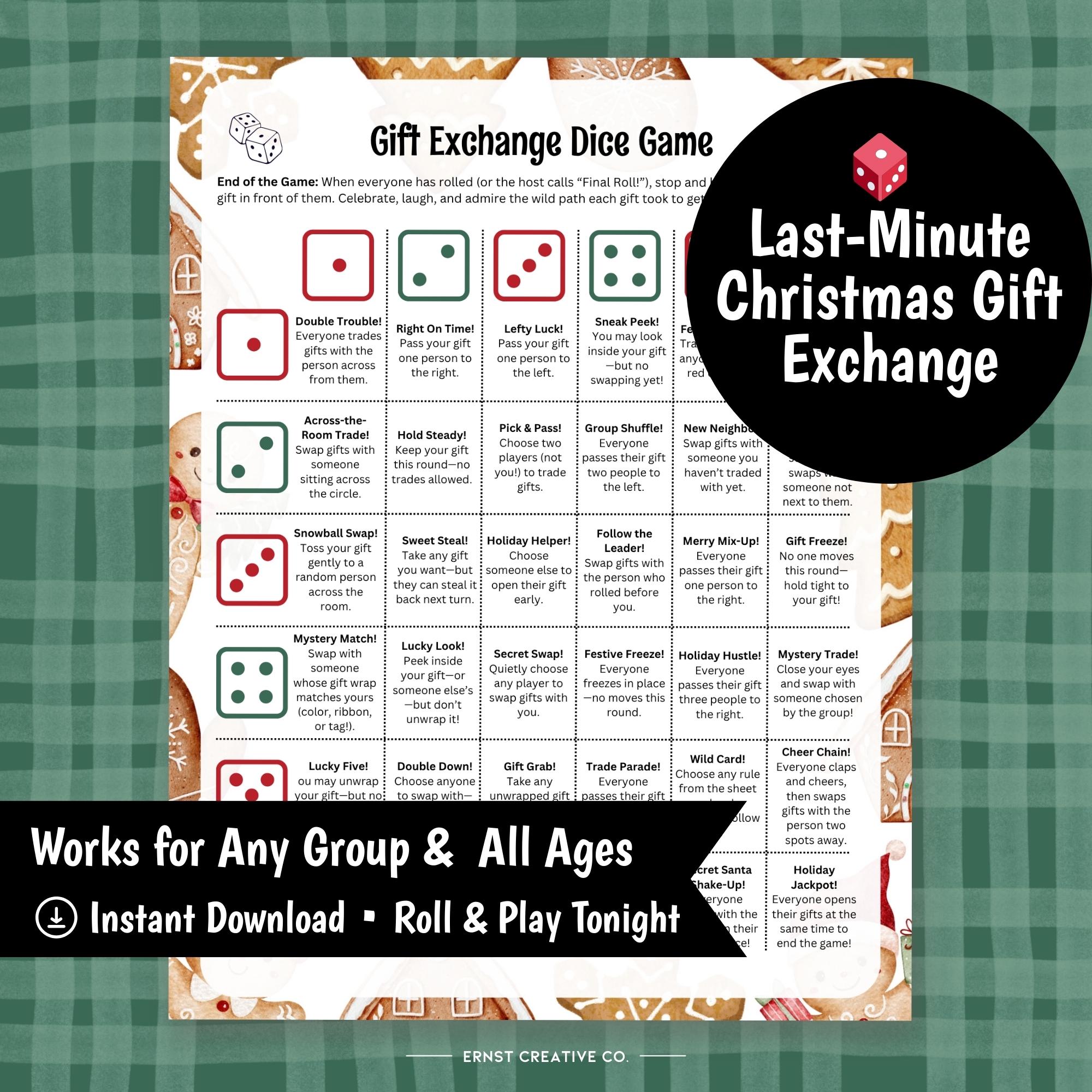 Gingerbread Gift Exchange Dice Game | Christmas Dice Game Printable ...