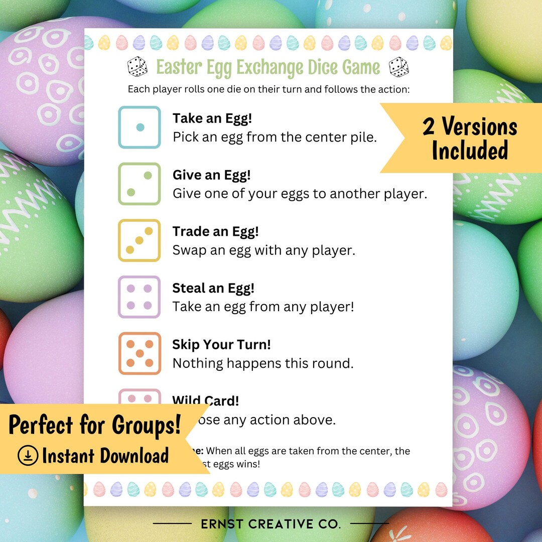 Easter Egg Exchange Dice Game | Printable Easter Game | Easter Party ...