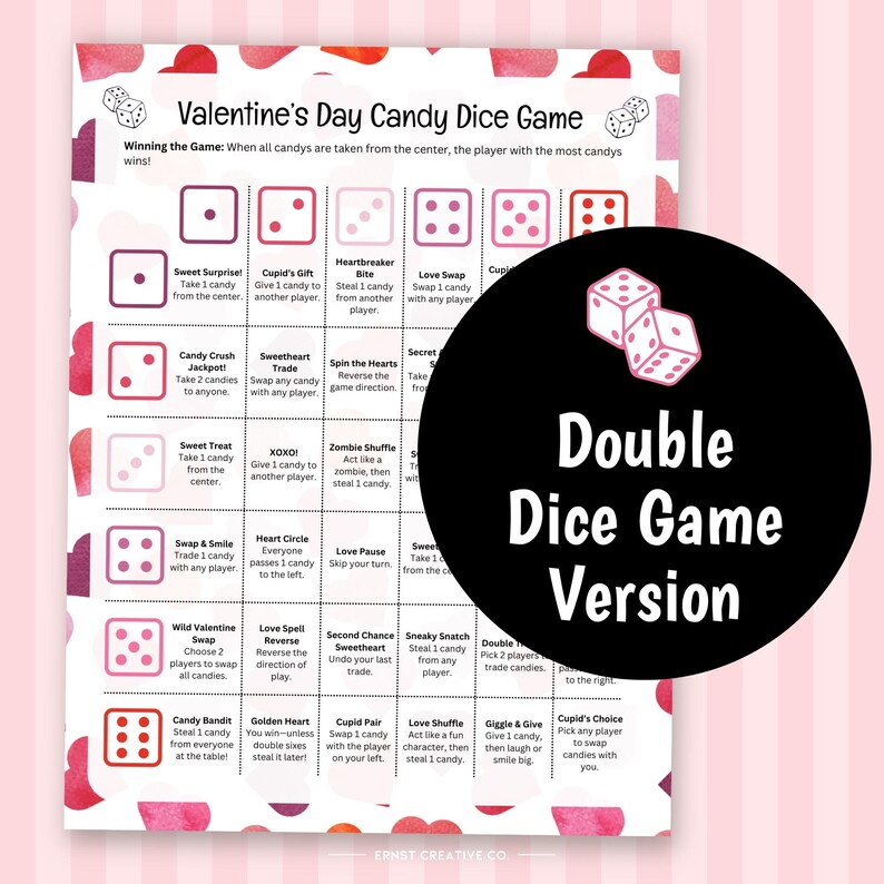 Valentine Dice Game | Two Dice Candy Exchange Game Printable ...