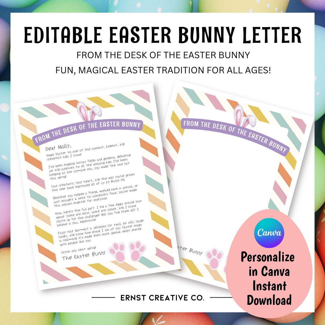 Editable Easter Bunny Letter Printable | Personalized Easter Bunny Note ...