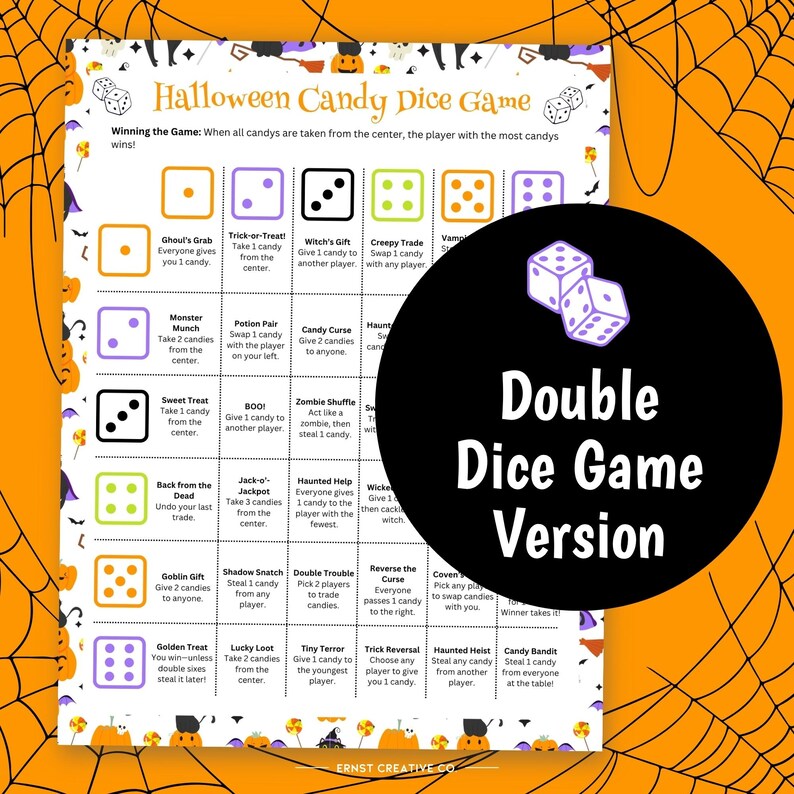Halloween Candy Dice Game | Halloween Party Game Printable | Candy ...