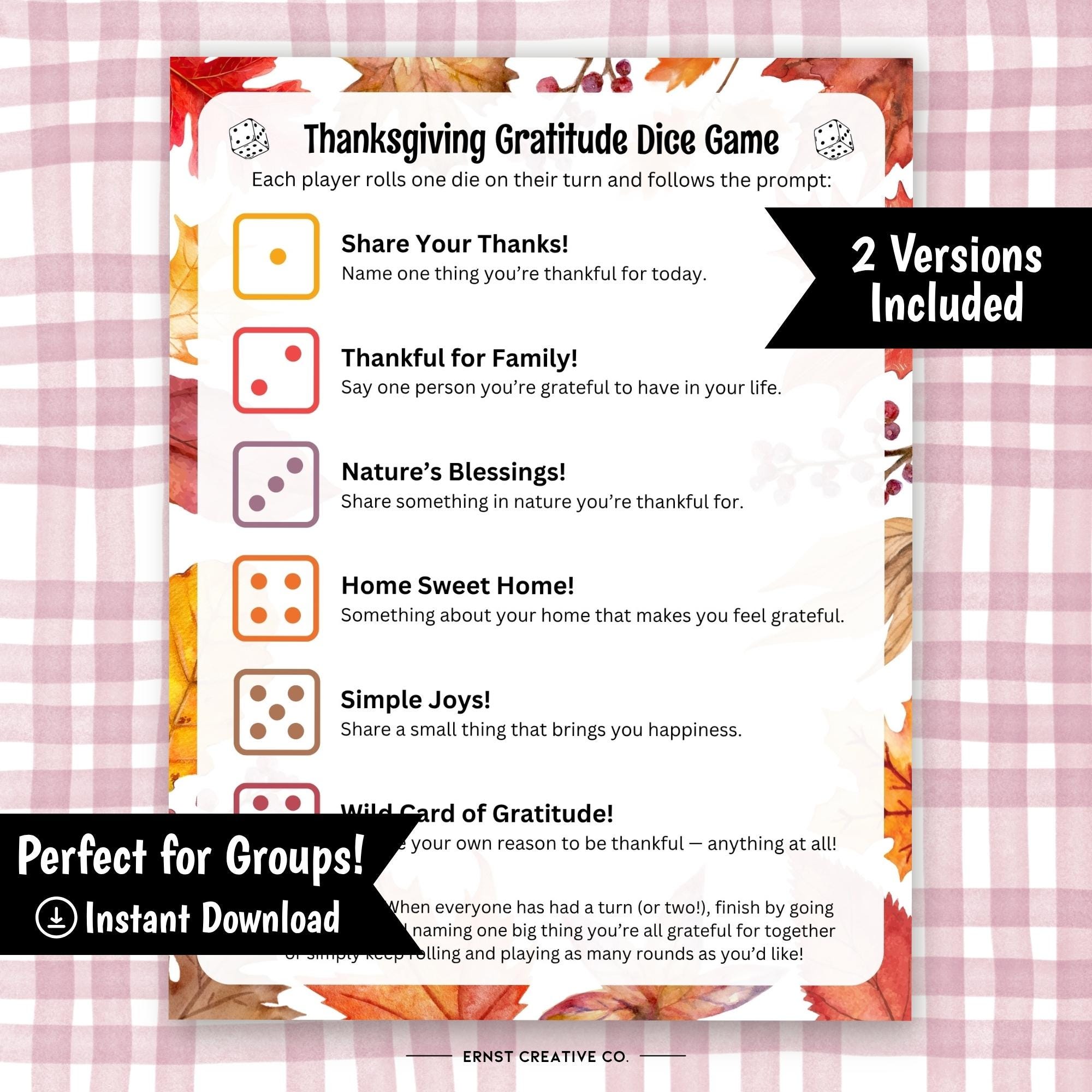 Thanksgiving Gratitude Dice Game | Printable Thanksgiving Family ...