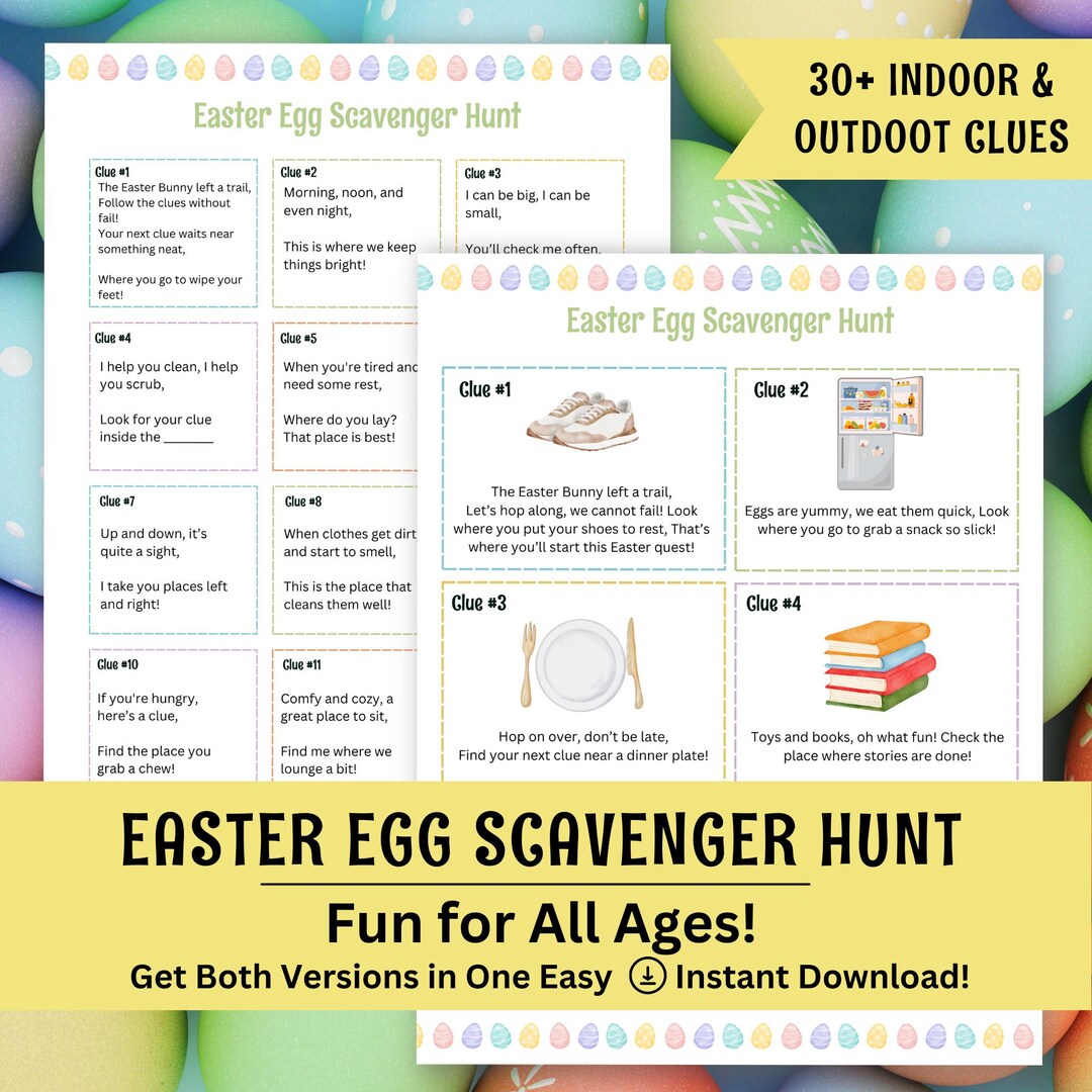 Easter Scavenger Hunt | Indoor Easter Egg Treasure Hunt | Easter Bunny ...