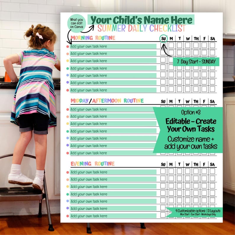 Editable Summer Routine Checklist for Kids | Daily Schedule Chart ...