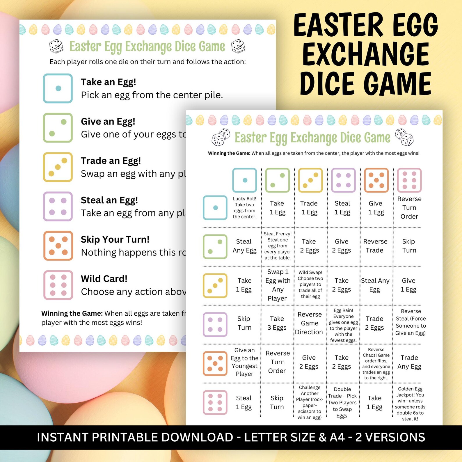 Easter Egg Exchange Dice Game | Printable Easter Game | Easter Party ...