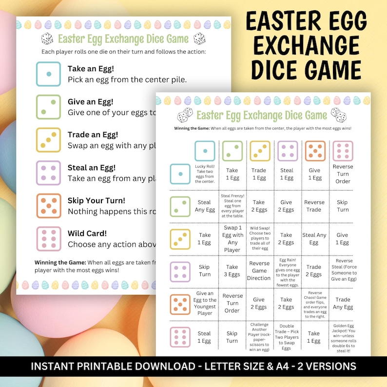 Easter Egg Exchange Dice Game | Printable Easter Game | Easter Party ...