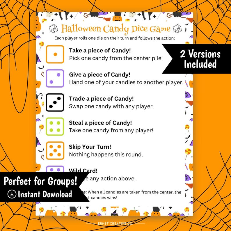 Halloween Candy Dice Game | Halloween Party Game Printable | Candy ...