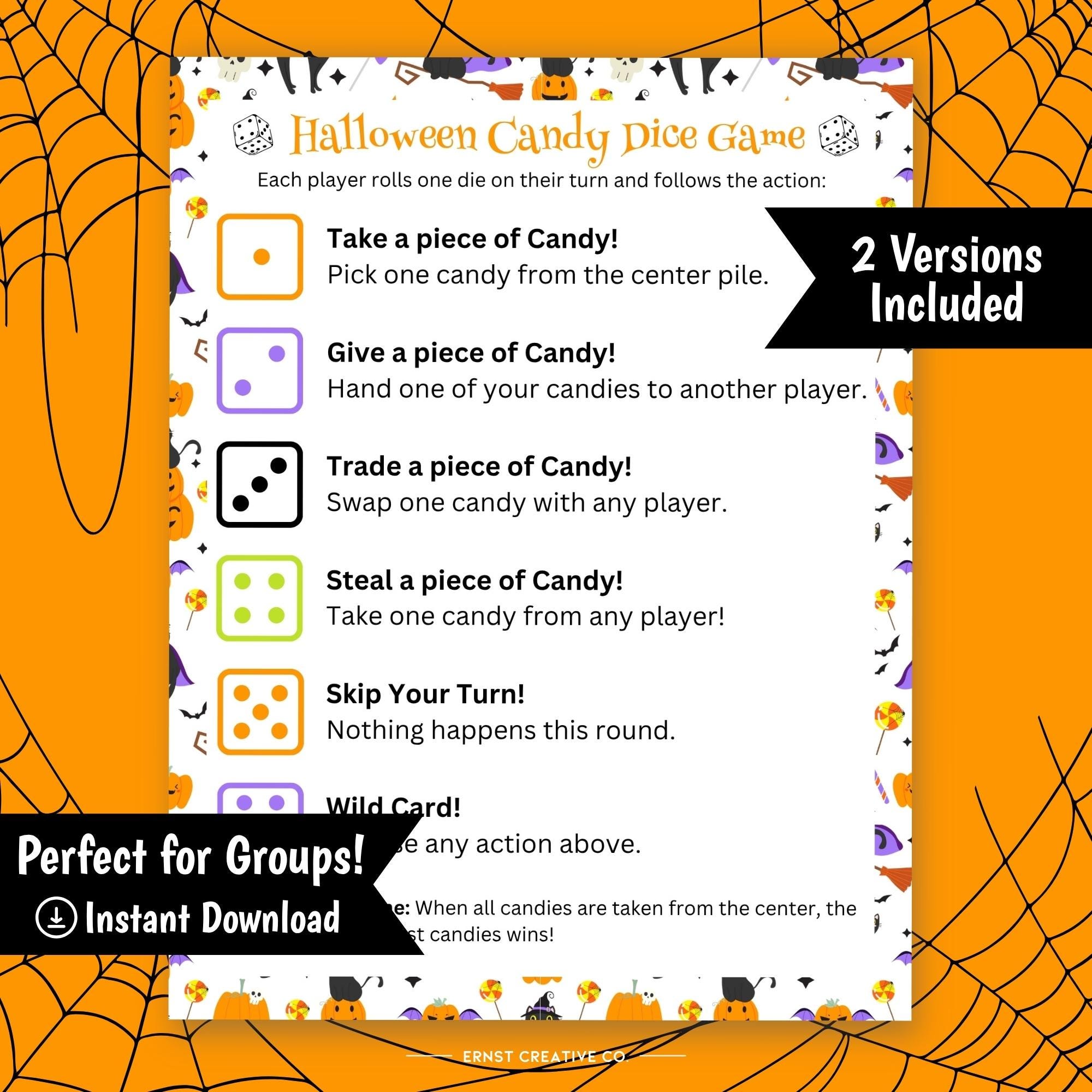 Halloween Candy Dice Game | Halloween Party Game Printable | Candy ...