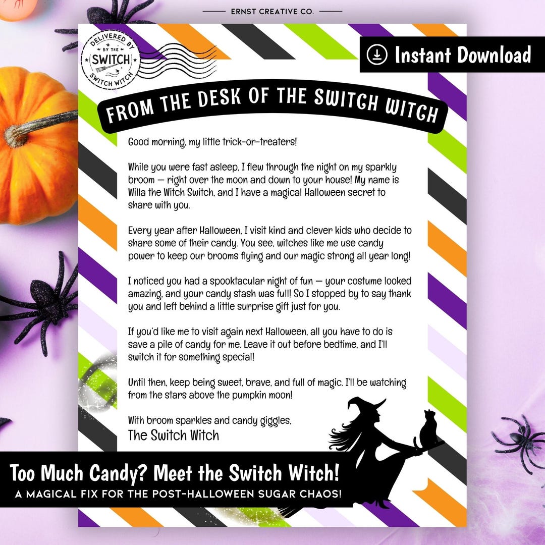 Switch Witch Letter Printable | Instant Halloween Download for Kids ...