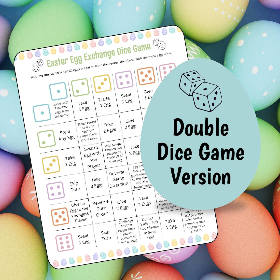 Easter Egg Exchange Dice Game | Printable Easter Game | Easter Party ...