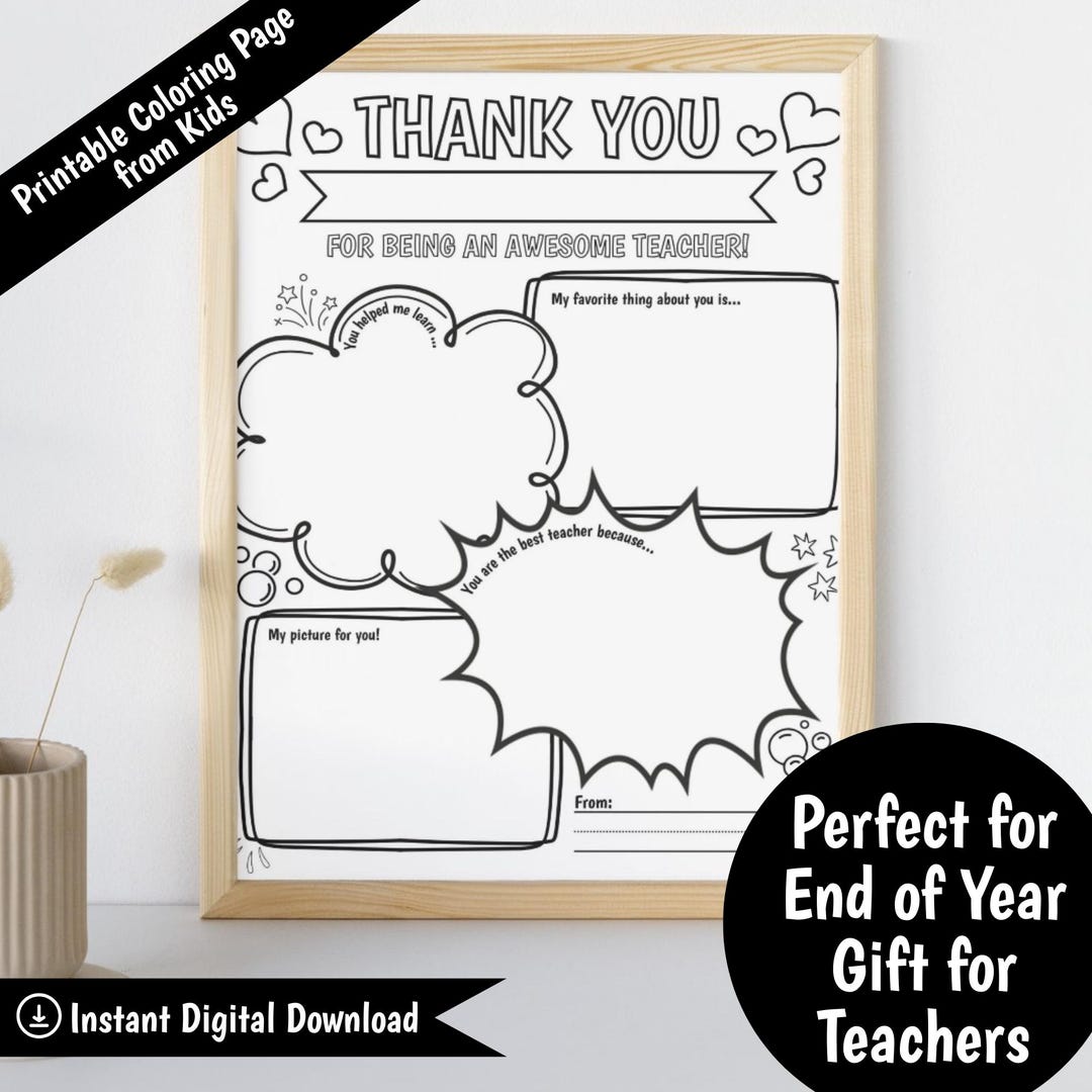 End of Year Teacher Thank You Coloring Page | Printable Teacher Gift ...