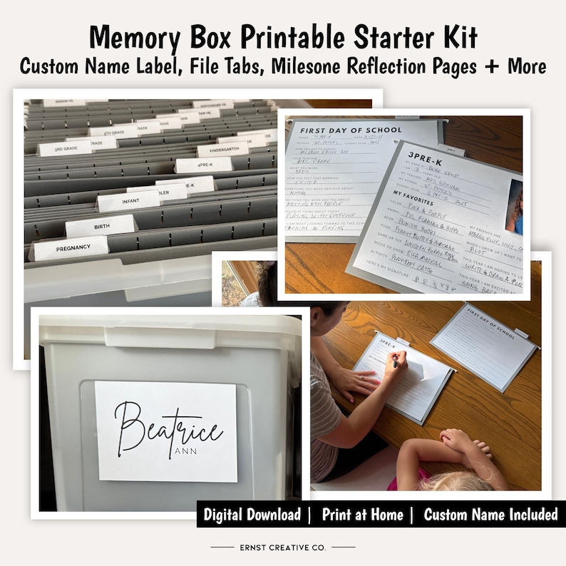 Memory Box Printable Starter Kit | School Reflection Pages, File Tabs ...