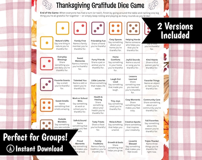 Thanksgiving Gratitude Dice Game | Printable Thanksgiving Family ...