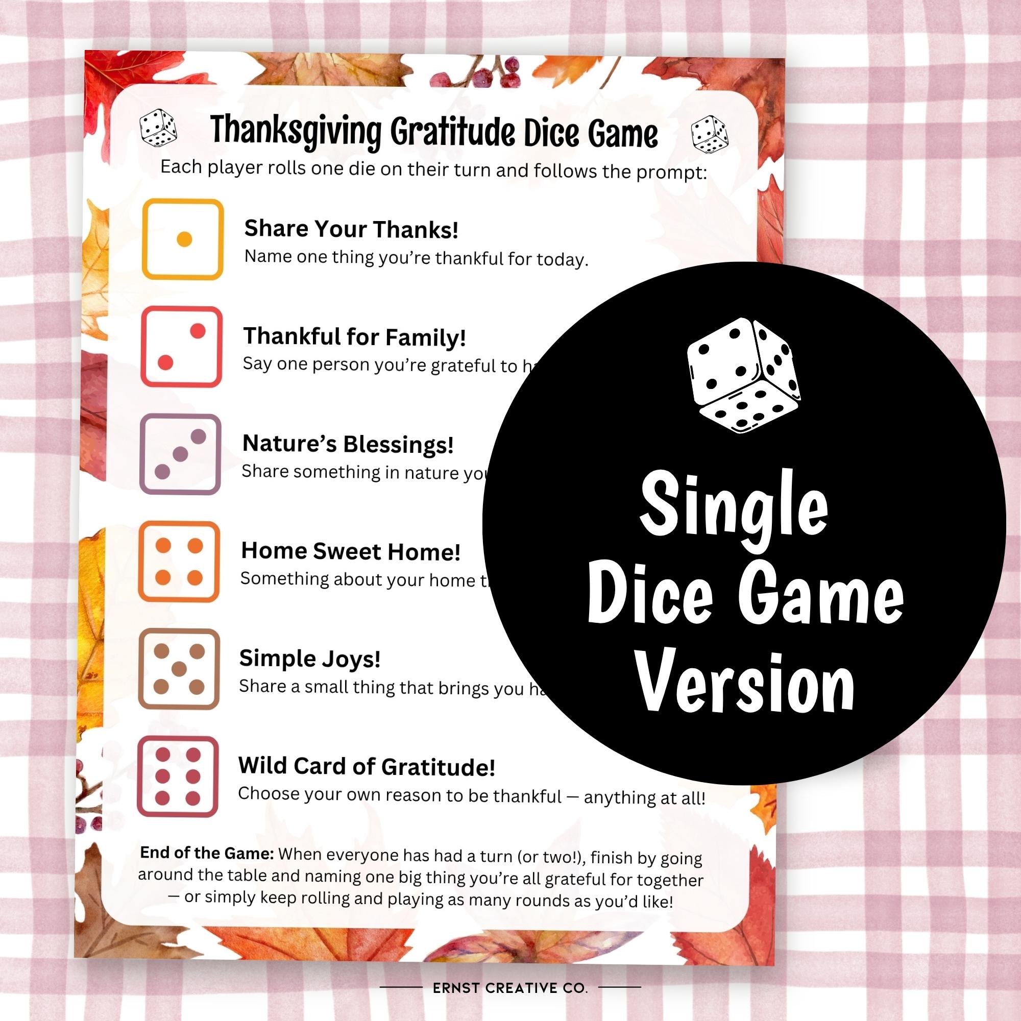 Thanksgiving Gratitude Dice Game | Printable Thanksgiving Family ...