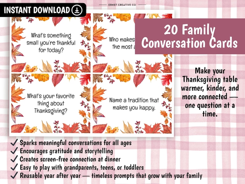 100 Printable Gratitude Conversation Cards | 30 Days of Thanks | Family ...