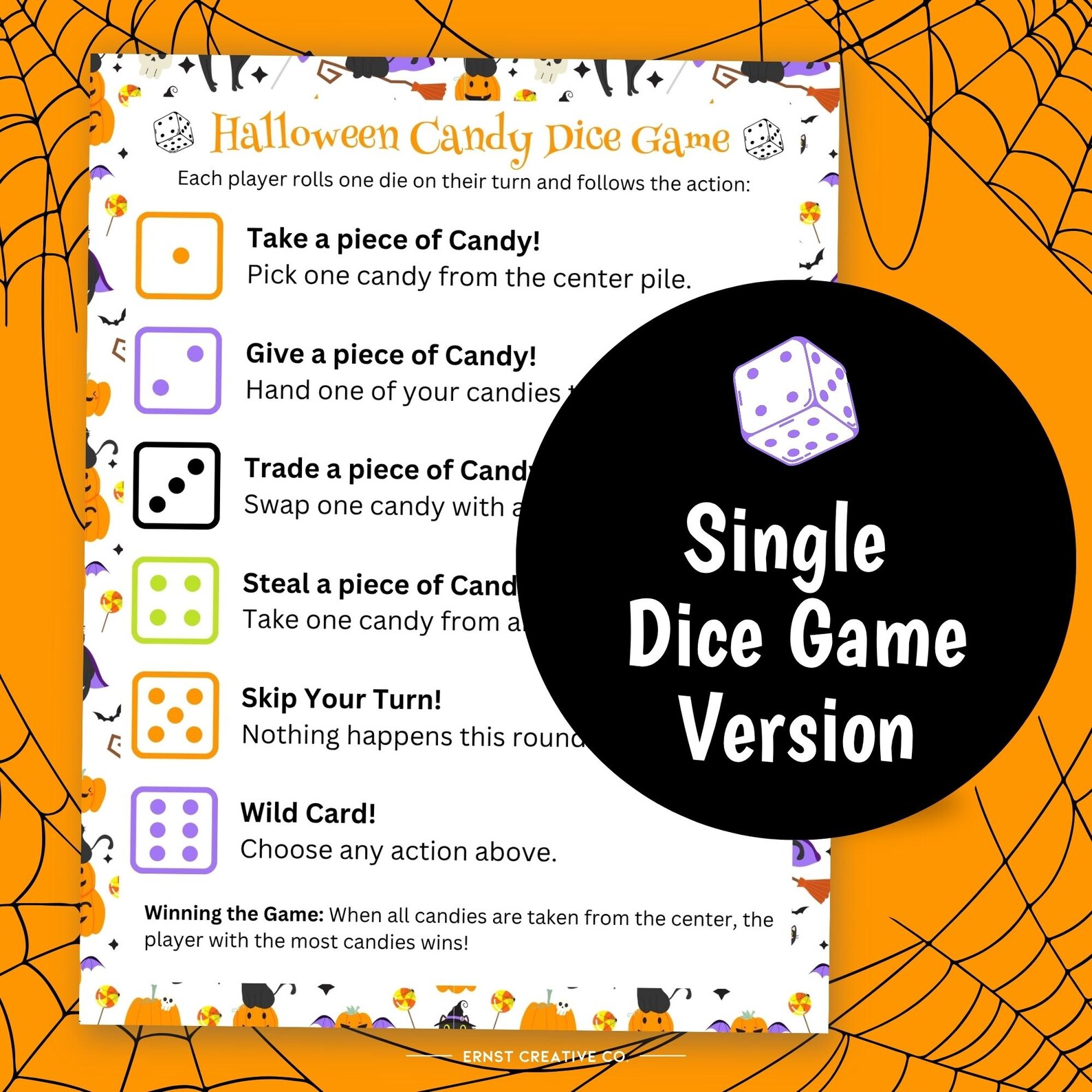 Halloween Candy Dice Game | Halloween Party Game Printable | Candy ...
