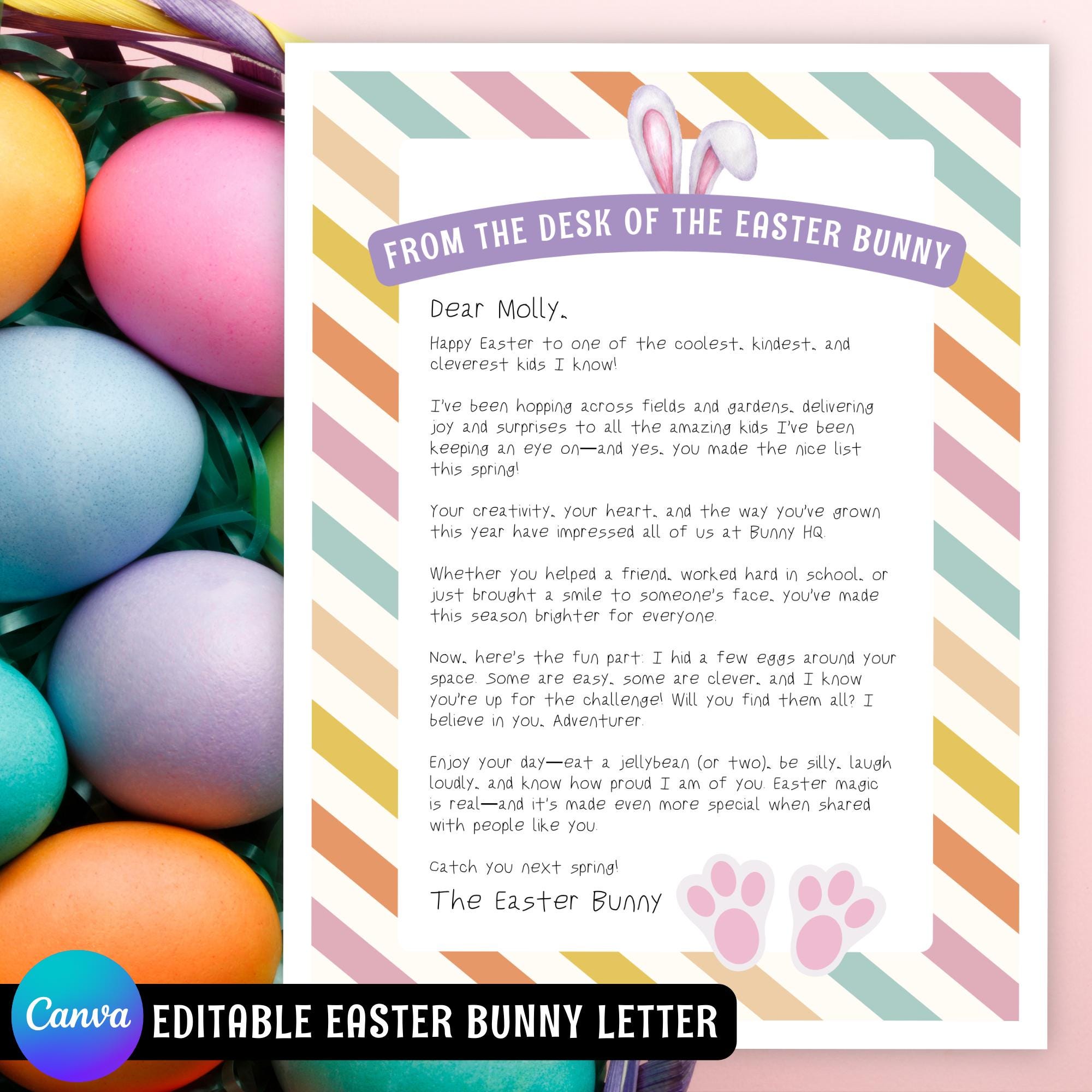 Editable Easter Bunny Letter Printable | Personalized Easter Bunny Note ...