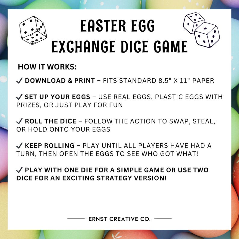 Easter Egg Exchange Dice Game | Printable Easter Game | Easter Party ...