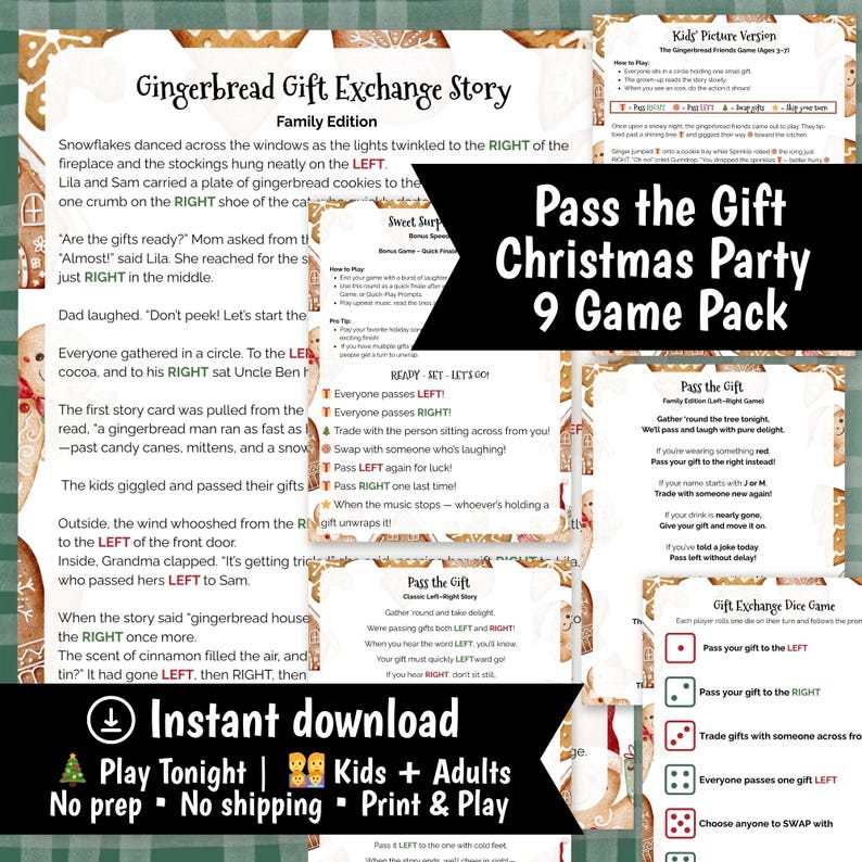 Pass the Gift Christmas Party | Left Right Exchange Printable | Family ...