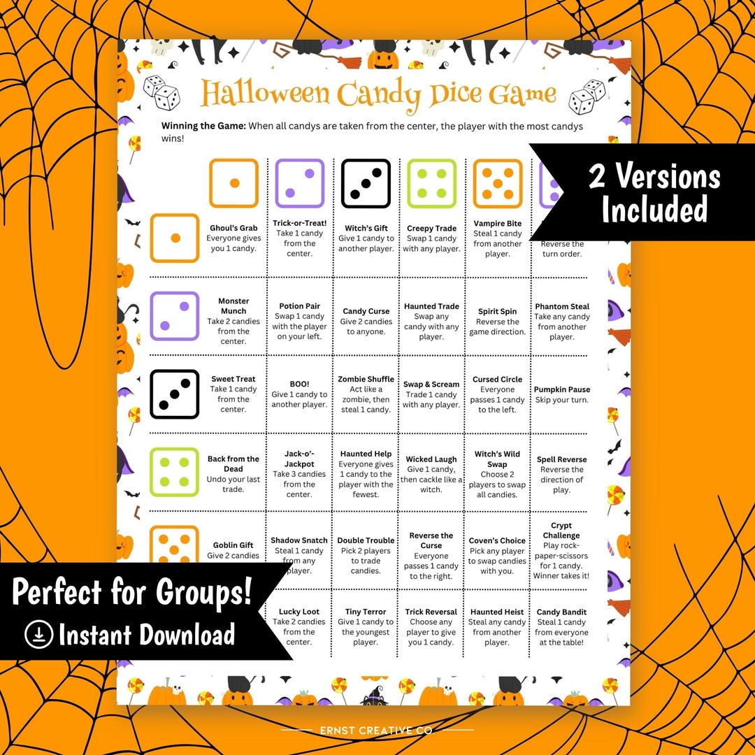 Halloween Candy Dice Game | Halloween Party Game Printable | Candy ...