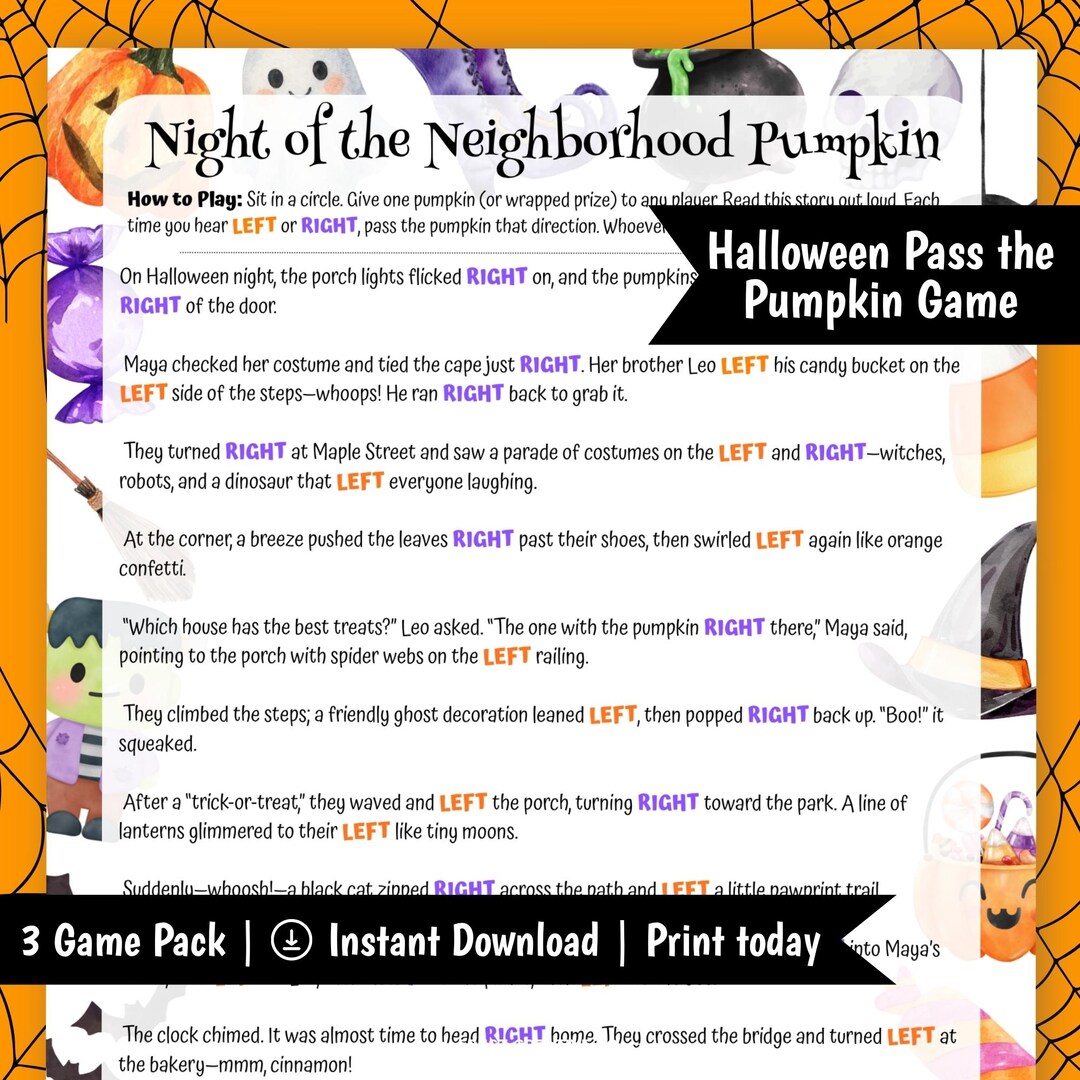 Pass the Pumpkin Game Printable • Left Right Halloween Game • Pass the ...